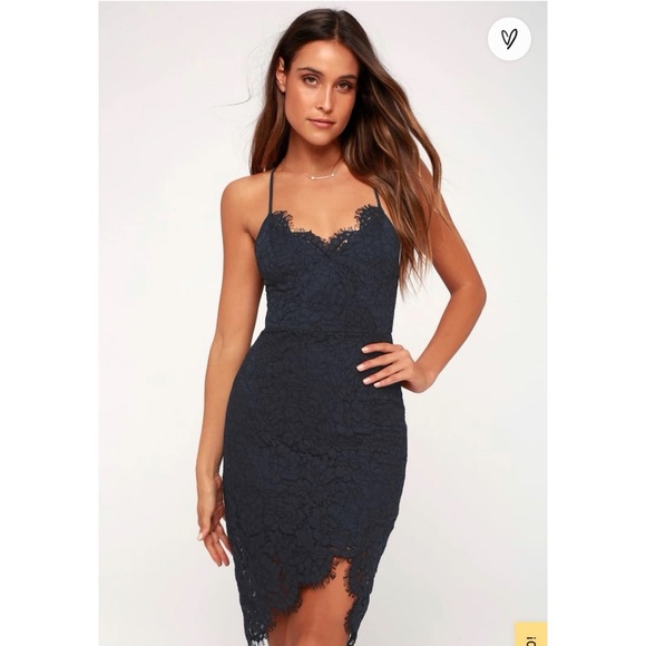 Lulus | Dresses | Flirting With Desire Navy Blue Lace Bodycon Dress ...